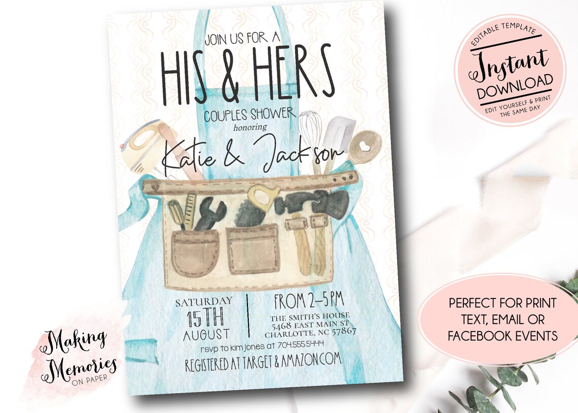 His and Hers Couples Shower Invitation, Editable Couples Shower ...