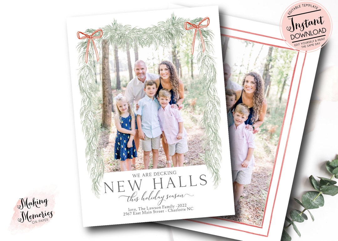Preppy Photo Christmas Card, New Home for the Holidays, Garland Decking ...