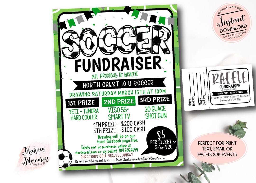 Editable Soccer Fundraiser Template, Sports Fundraiser, Soccer Raffle ...