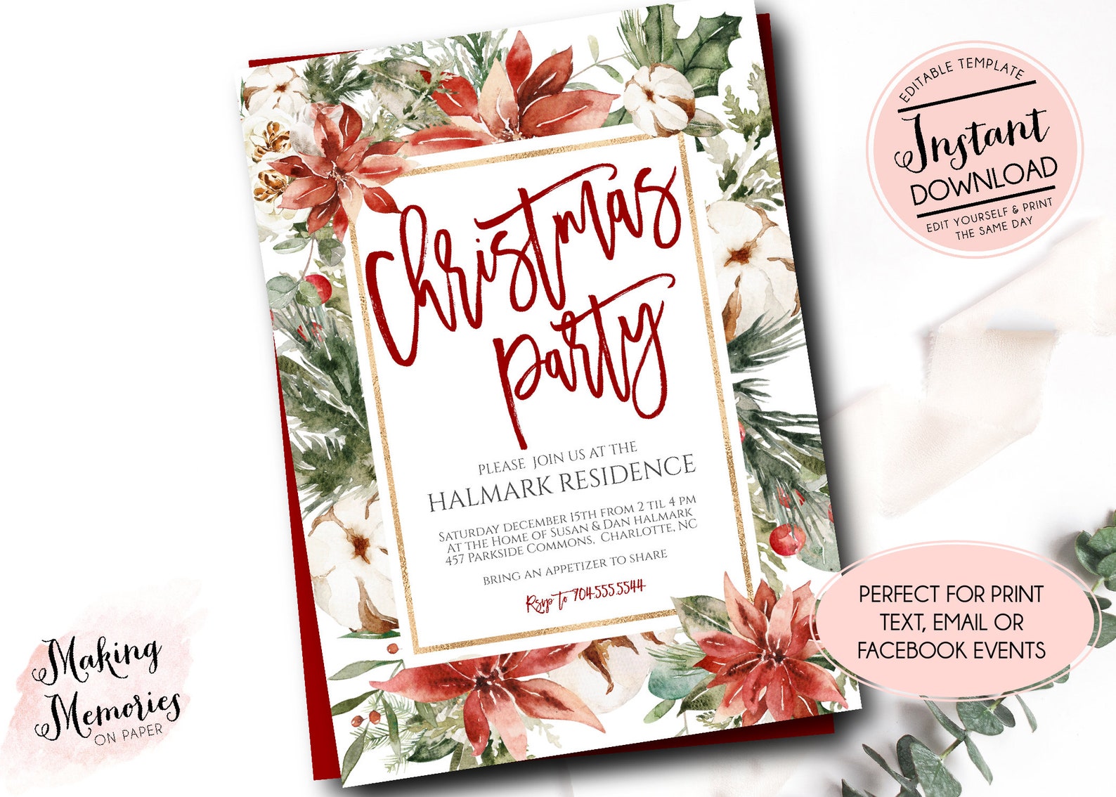 Editable Christmas Party Printable Holiday Party Company - Etsy