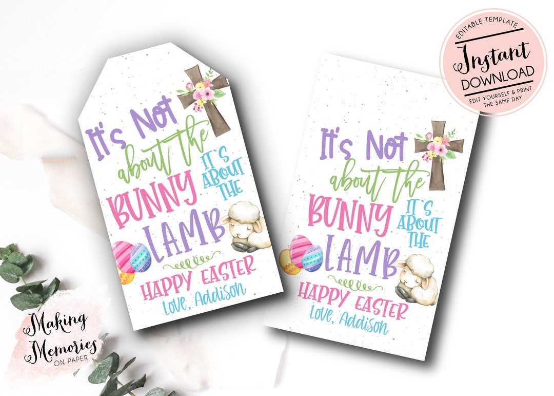 Not About the Bunny It's About the Lamb Easter Favor Tag, Church Easter ...