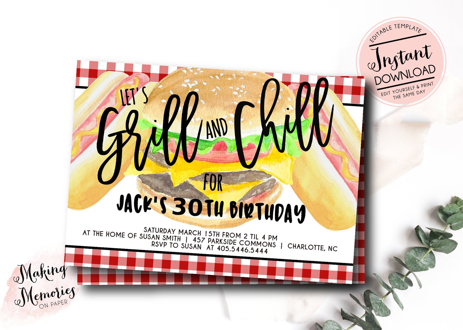 Grill and Chill Birthday Invitation, Summer Cookout Invite, Backyard ...