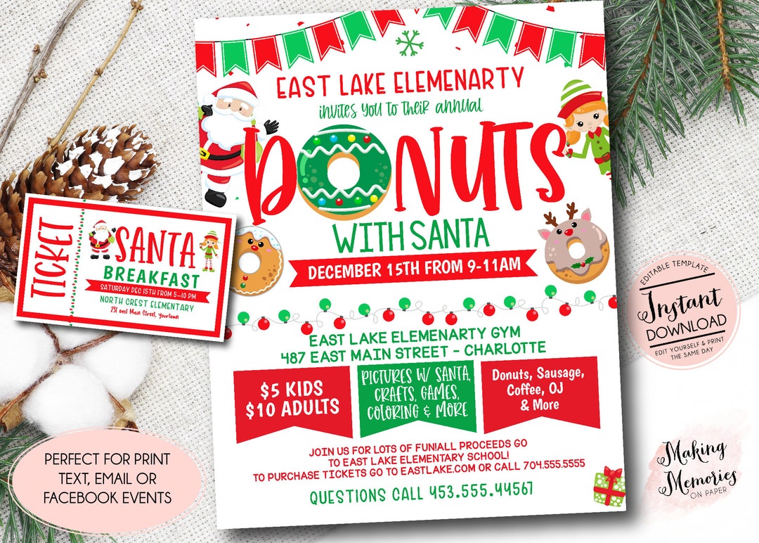 Donuts With Santa Fundraiser, Donut Breakfast With Santa Flyer Template ...
