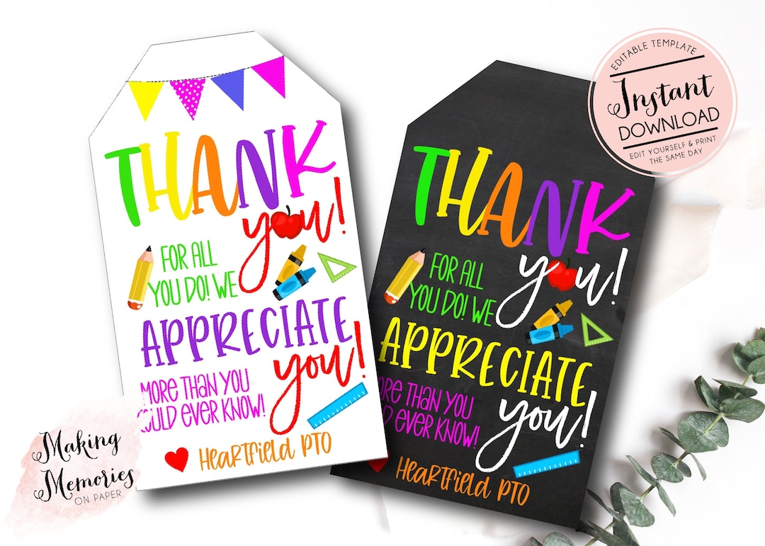 Teacher Appreciation Week, Printable Teacher Tag, Teacher Favor Tag ...
