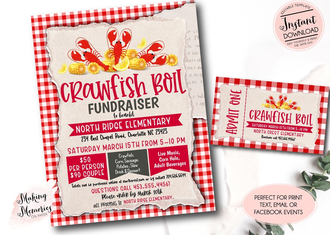Crawfish Fundraiser Flyer, Editable Crawfish Boil Fundraiser Flyer and ...