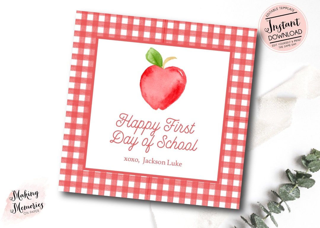 Printable Back to School Tag, Watercolor Back to School Tag, First Day ...