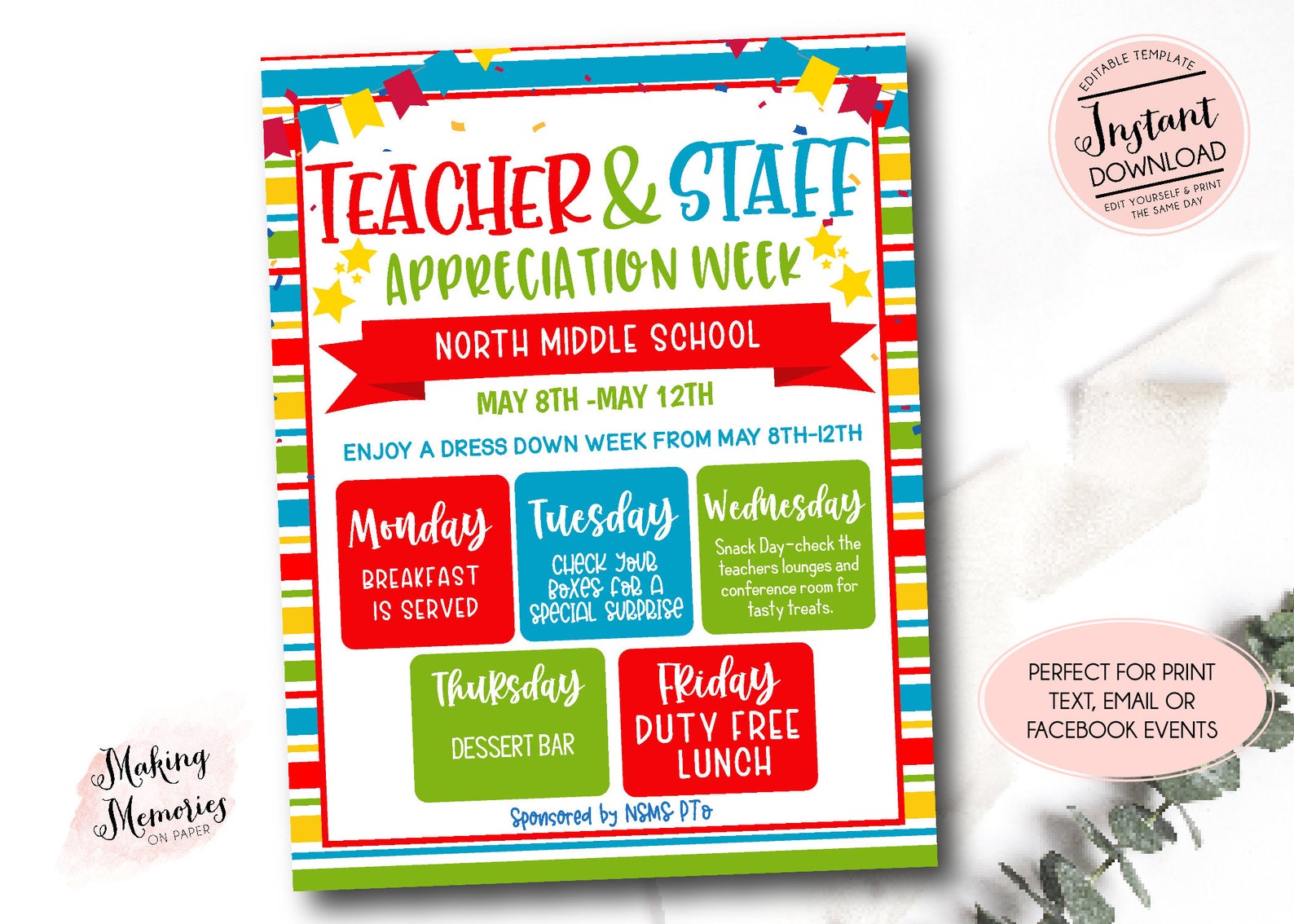 Editable Teacher Appreciation Week Schedule Appreciation Week - Etsy