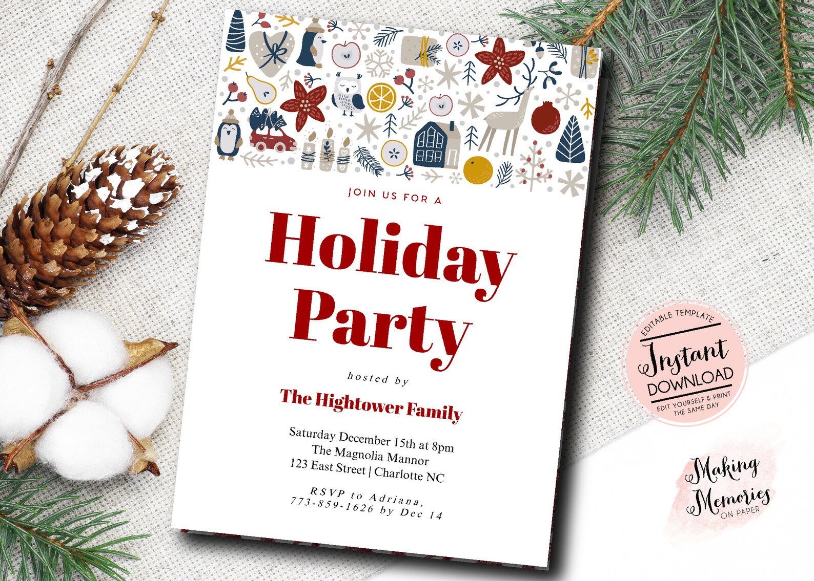 Modern Holiday Party Invitation Rustic Christmas Party - Etsy