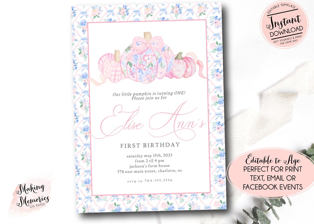 Watercolor Pink Pumpkin Invitation, Printable Watercolor Pink Pumpkin ...
