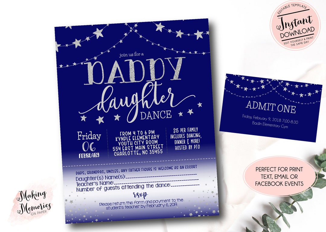 Daddy Daughter Dance Flyer, School Dance Invite, Editable Daddy ...