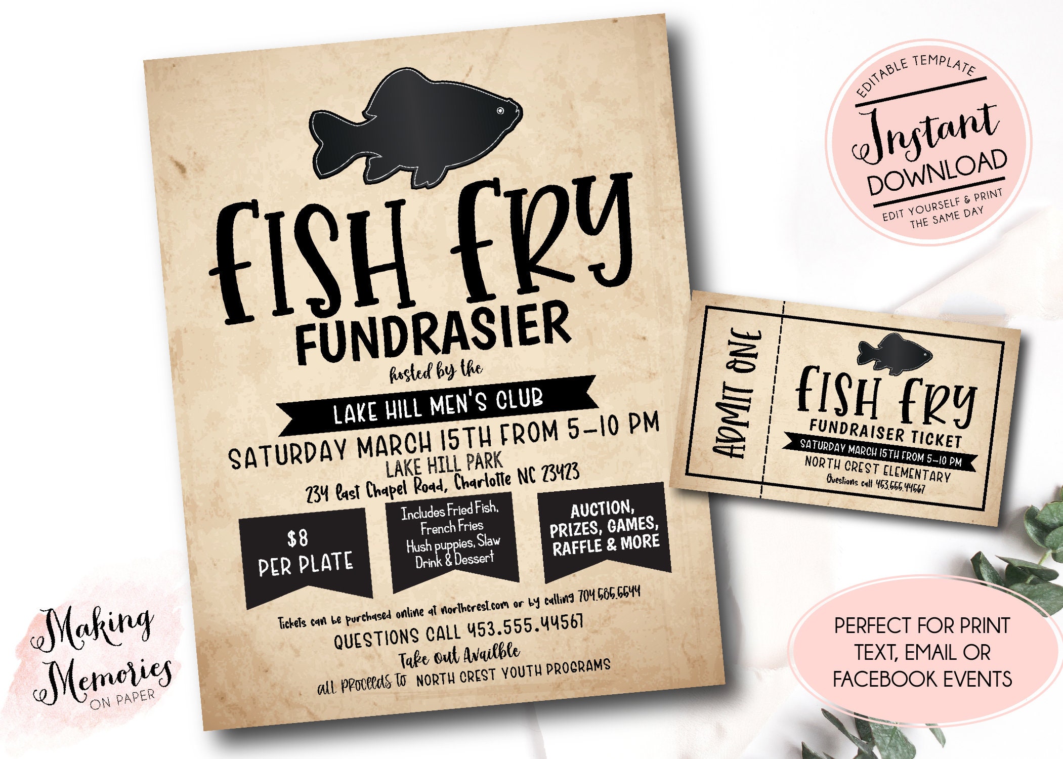 Fish Fry Fundraiser Flyer, Editable Fish Fry Fundraiser Invitation, Pto ...