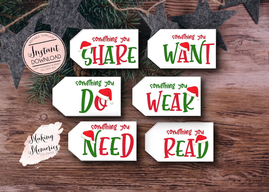 Christmas Gift Rule, Printable Christmas Giving Rule Tag, Something You ...