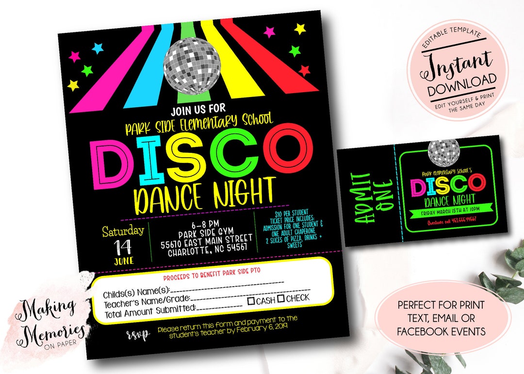 Spring Fling Dance Flyer, Disco School Dance Invite, Editable School ...