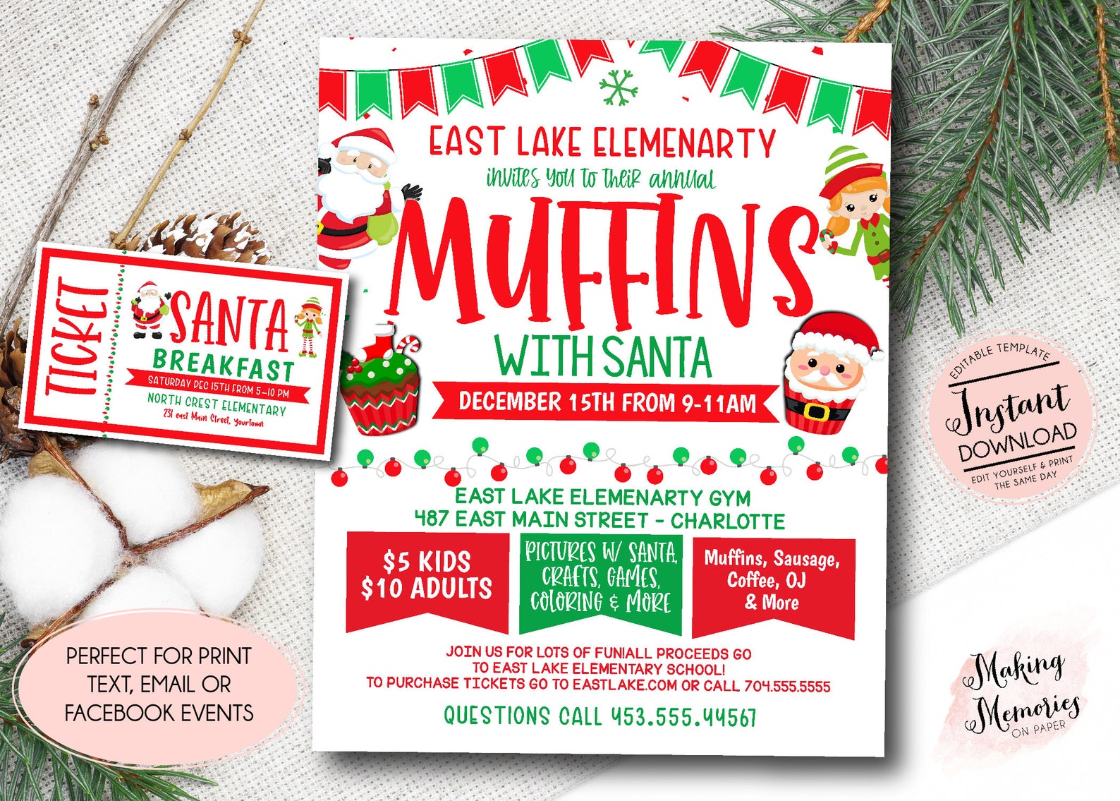 Breakfast With Santa Fundraiser Breakfast With Santa Flyer - Etsy