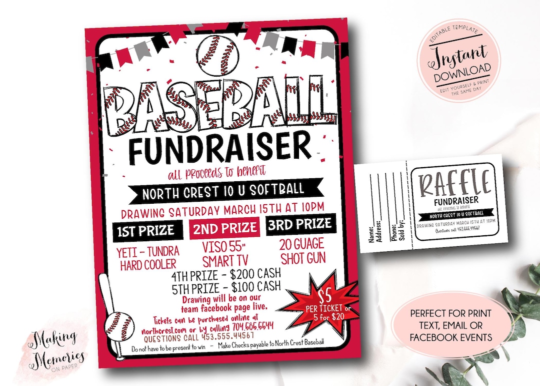 Editable Baseball Fundraiser Template, Sports Fundraiser, Baseball ...