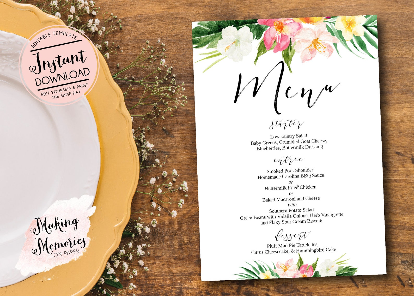 Tropical Menu Tropical Wedding Menu Hawaiian Brunch Menu | Etsy