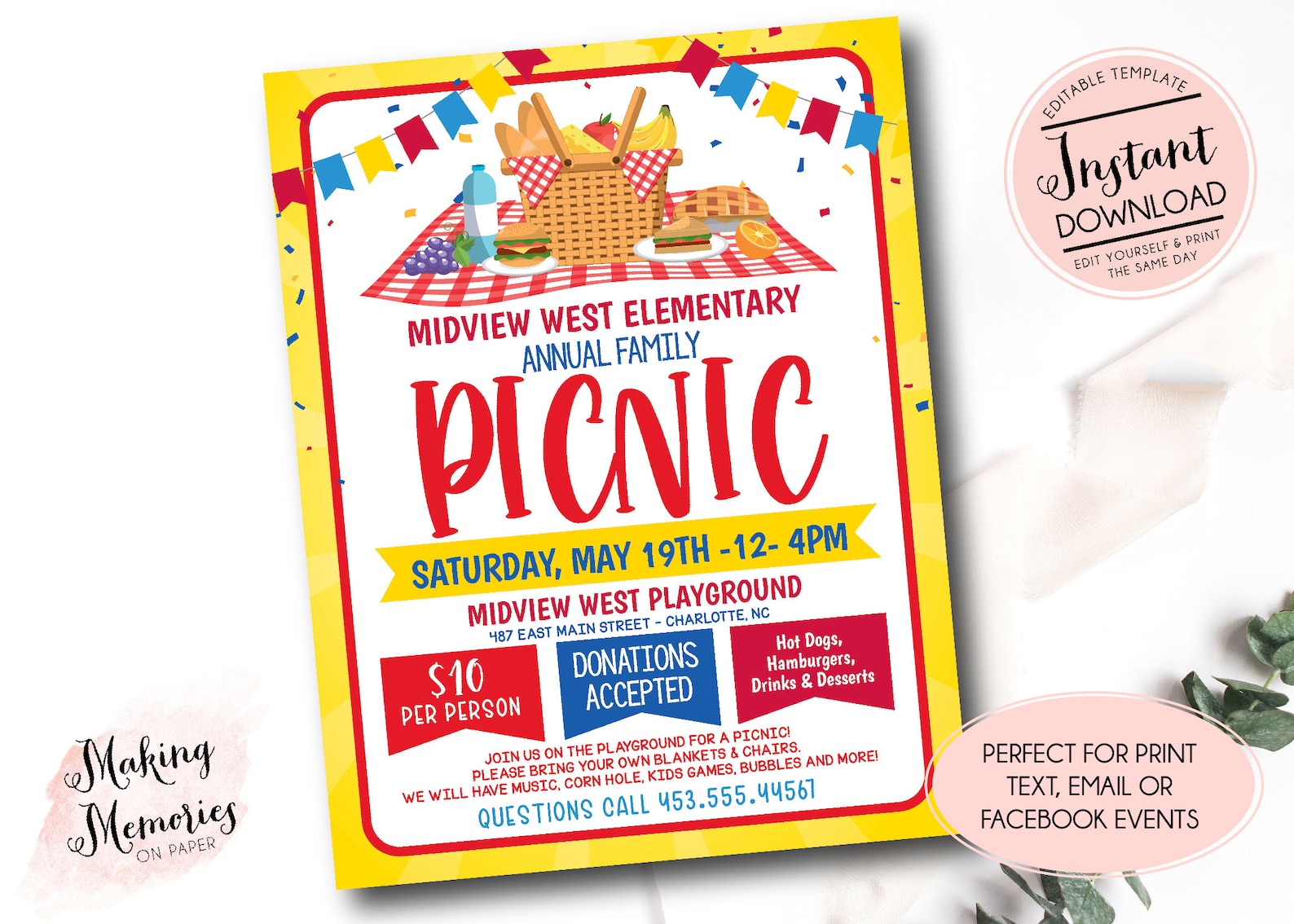 Company Picnic Flyer Family Picnic Fundraiser Invitation - Etsy
