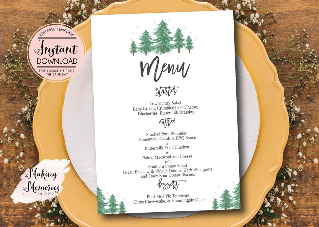 Christmas Menu, Greenery Menu, Holly Menu, Christmas Shower Menu ...