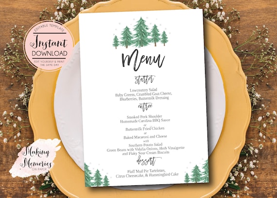 Christmas Menu Greenery Menu Holly Menu Christmas Shower | Etsy