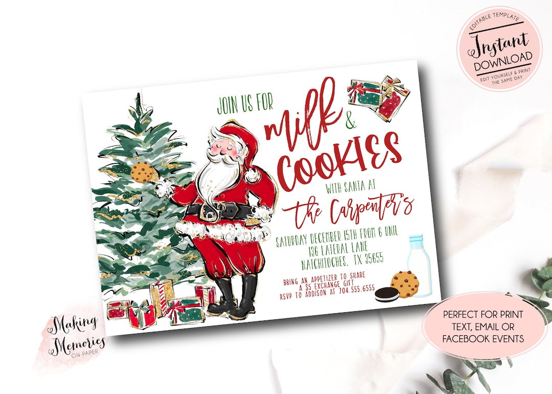 Milk and Cookies Christmas Party Invitation, Milk and Cookies With ...