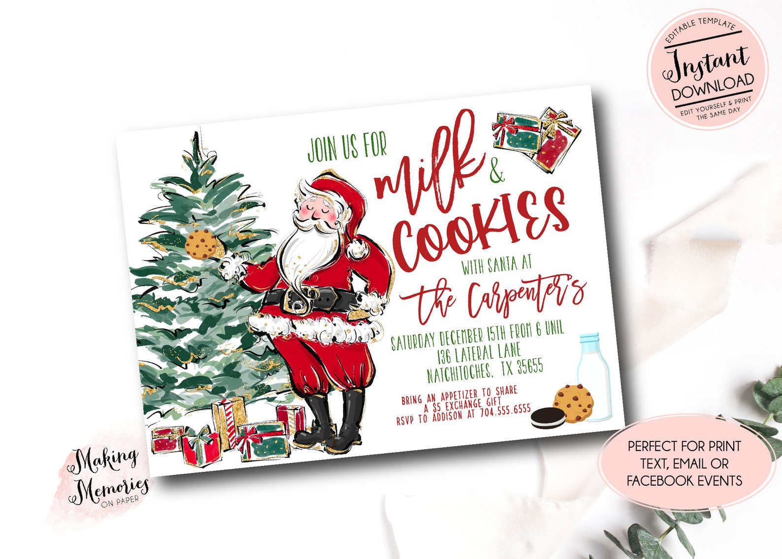 Milk and Cookies Christmas Party Invitation, Milk and Cookies With ...