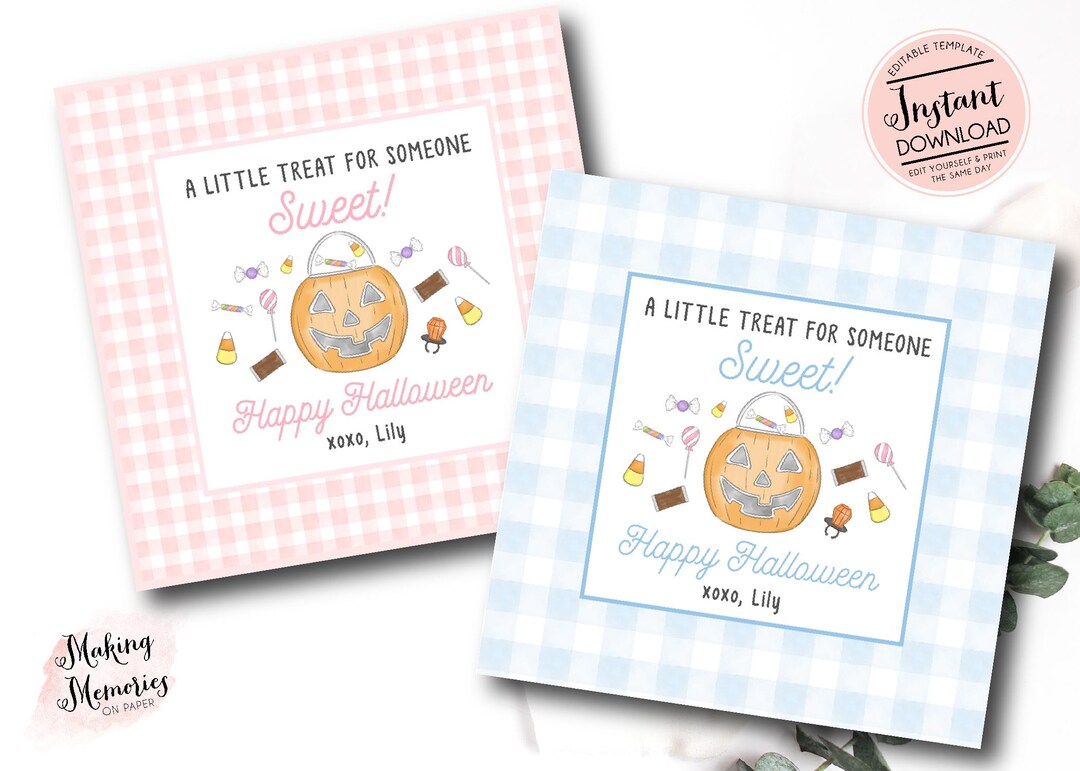 Halloween Candy Favor Tag, Trick or Treat Favor Tag, Gingham Halloween ...