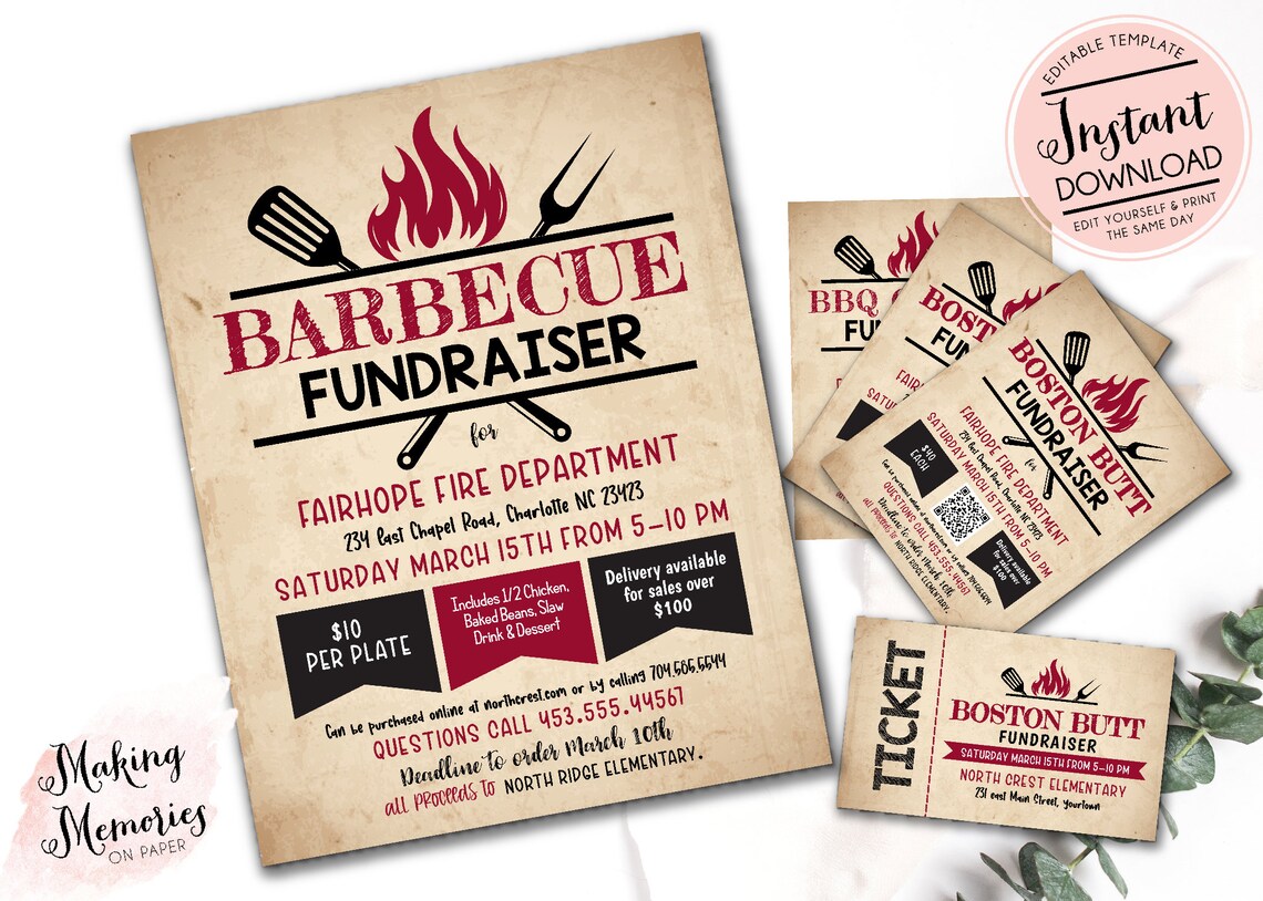 BBQ Fundraiser Flyer Editable Boston Butt Fundraiser - Etsy