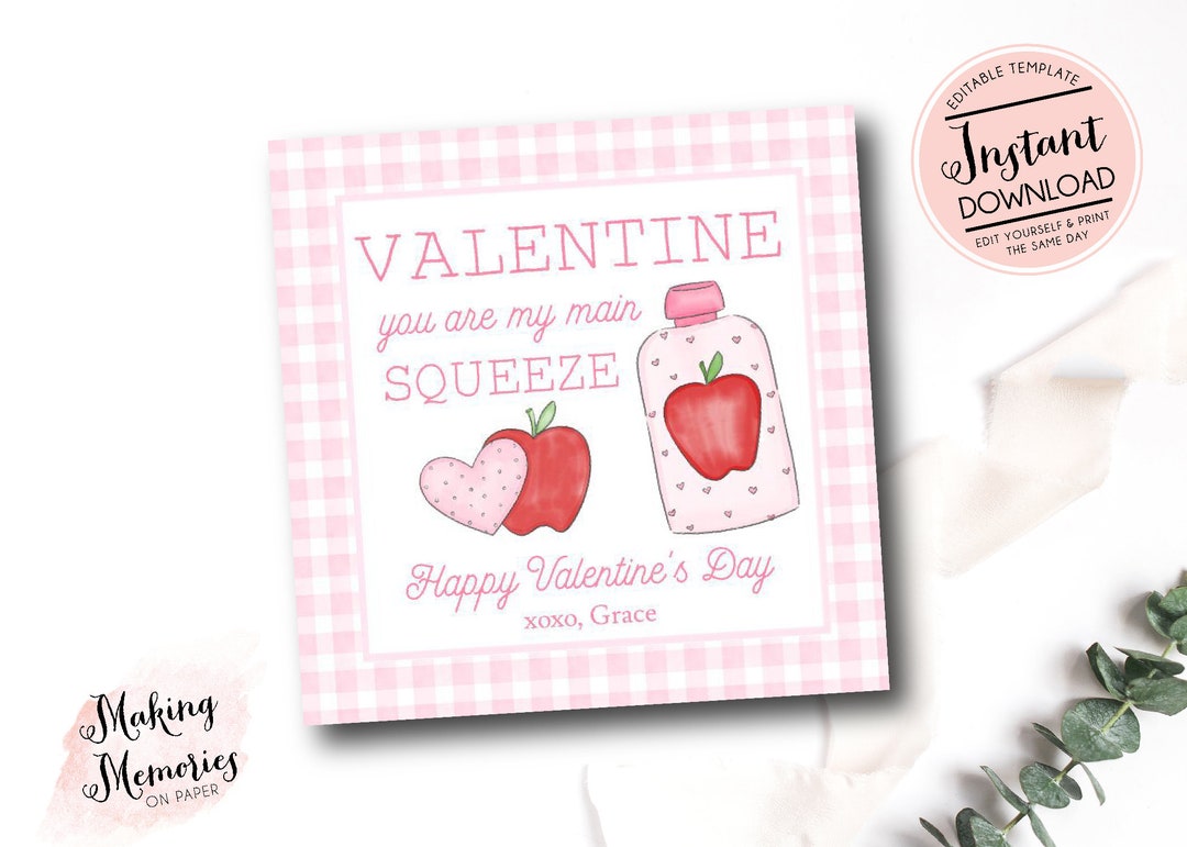 Applesauce Valentine, Applesauce Valentine Card, Pink Applesauce Pouch ...