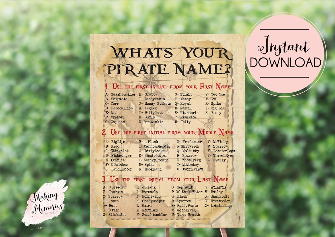 What is Your Pirate Name INSTANT DOWNLOAD - Pirate Printable - Pirate ...