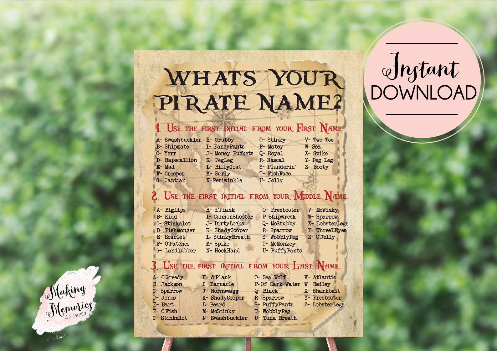 What is Your Pirate Name INSTANT DOWNLOAD Pirate Printable - Etsy