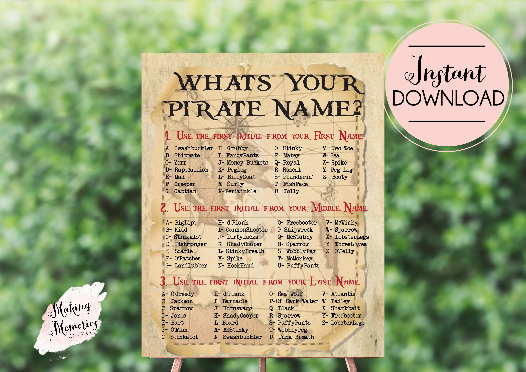 What is Your Pirate Name INSTANT DOWNLOAD Pirate Printable - Etsy
