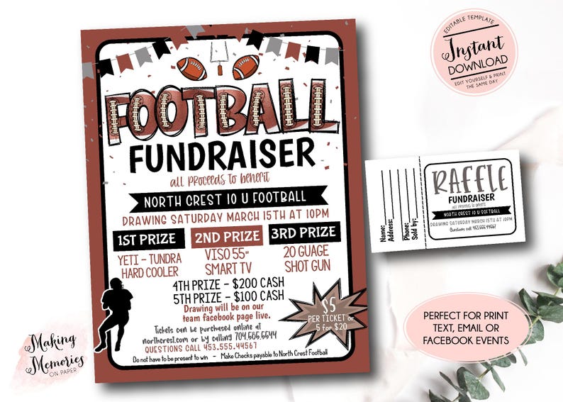 Editable Football Fundraiser Template, Sports Fundraiser, Football ...