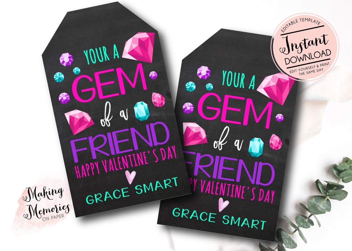 Valentine Gem Tags, You Are Gem of a Friend, Girl Friend Valentine ...