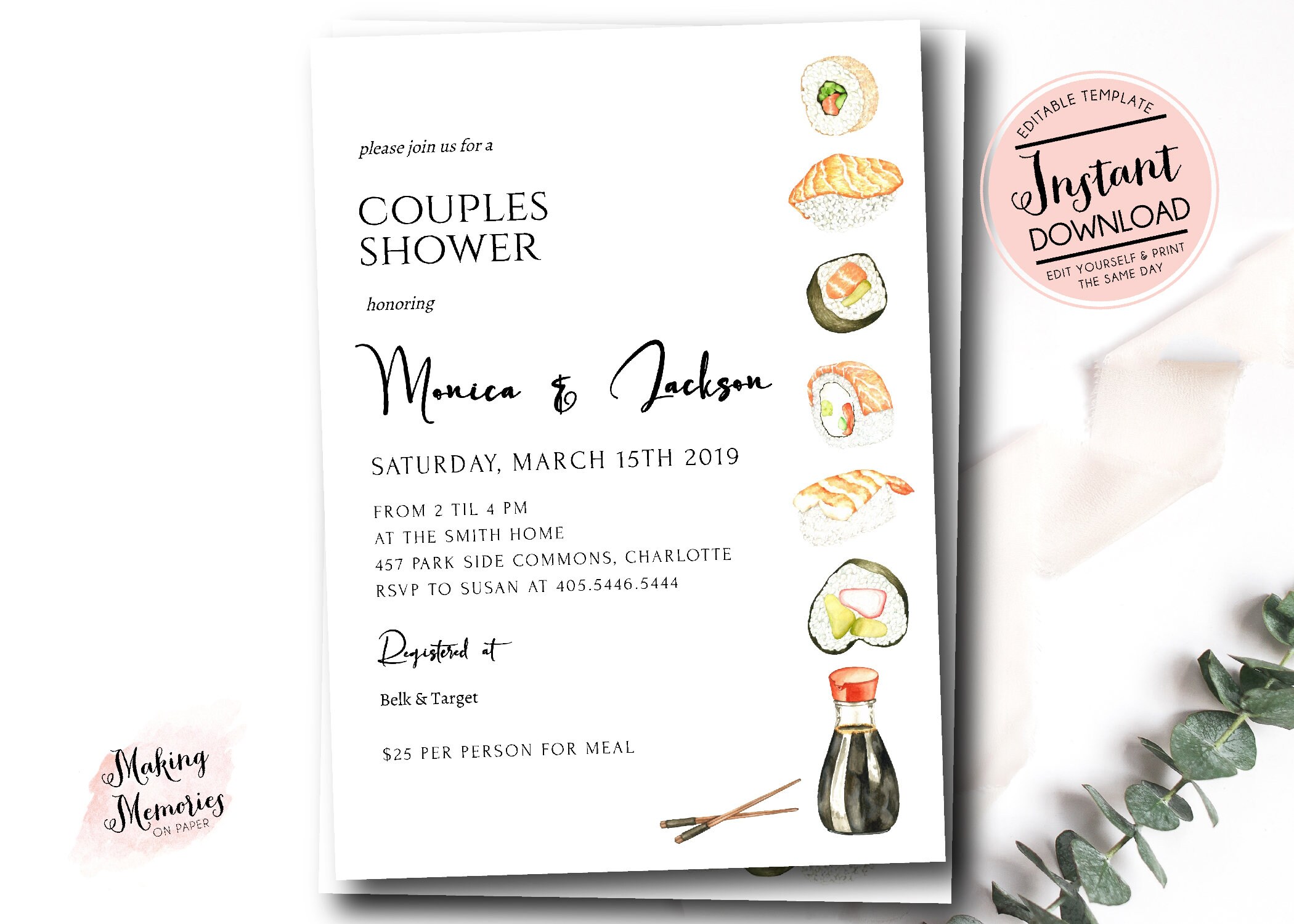 Sushi Invitation Sushi Birthday Invitation Sushi Engagement | Etsy