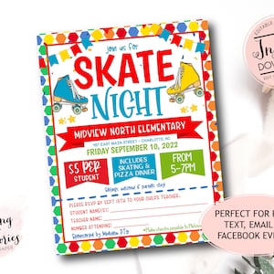 Skate Night Flyer, PTO Fundraiser, School Skate Night Editable ...