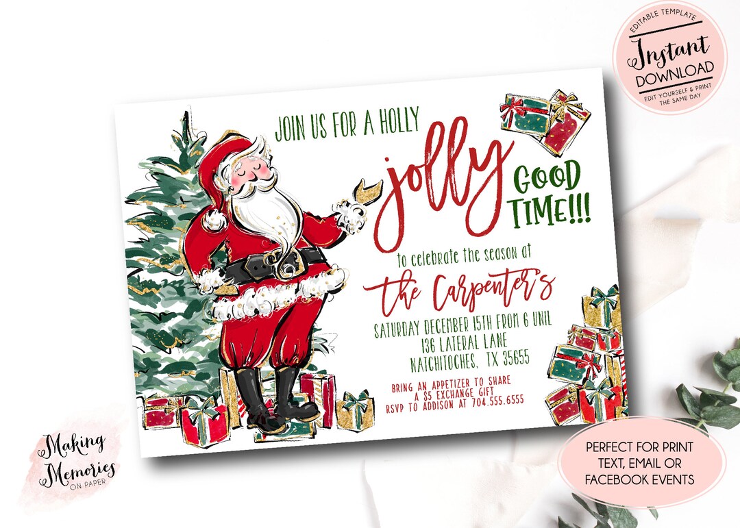 Christmas Party Invitation, Santa Christmas Party Invite, Adult ...