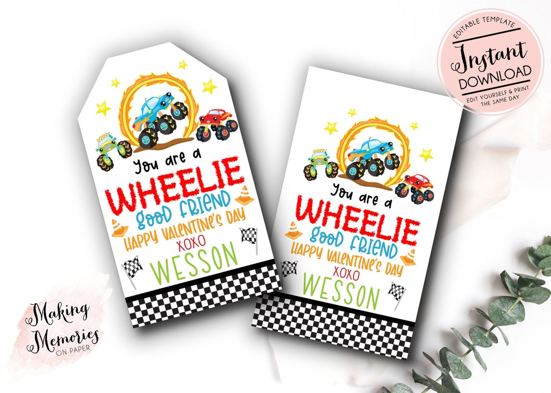 Monster Truck Valentine Favor Tag, Car Valentine, Boy Valentine, a ...