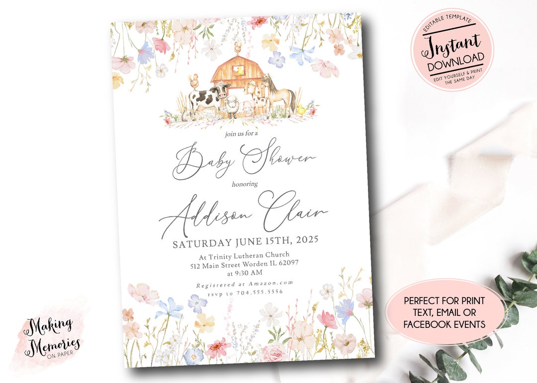 Editable Farm Birthday Invitation, Girl Farm Invitation, Girl Farm ...