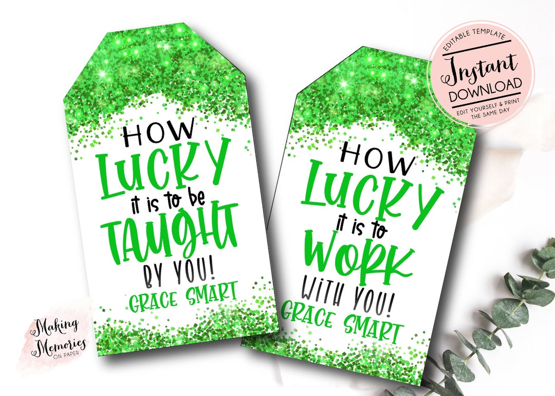 Coworker St Patricks Day Tag, Teacher St Patrick's Day Favor Template ...