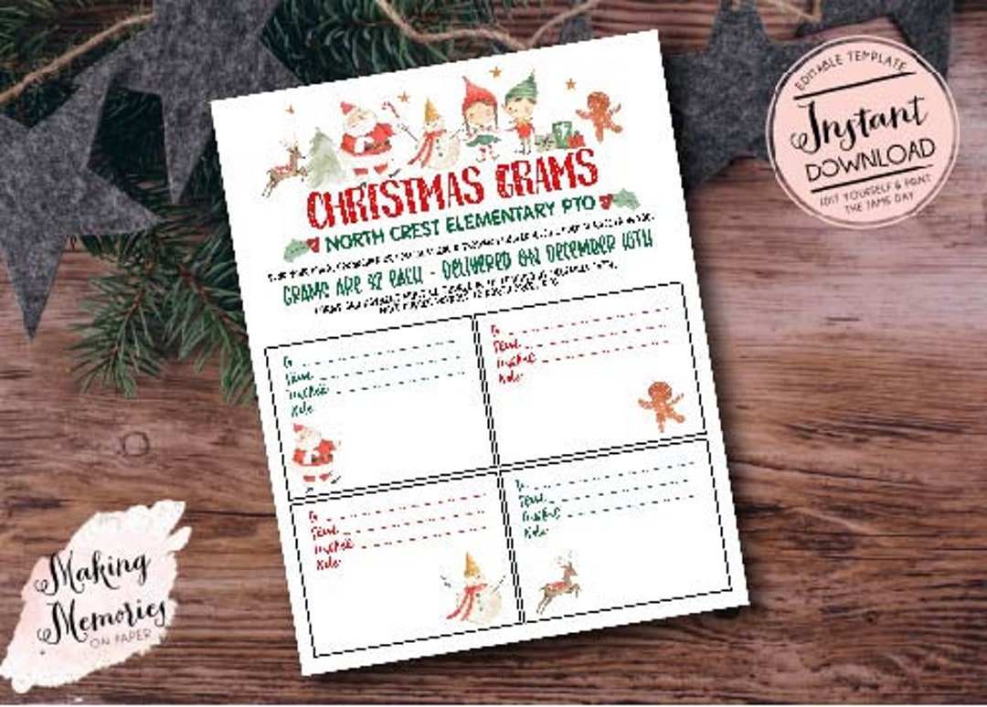 Christmas Candy Gram Template, School Candy Gram Flyer, School ...