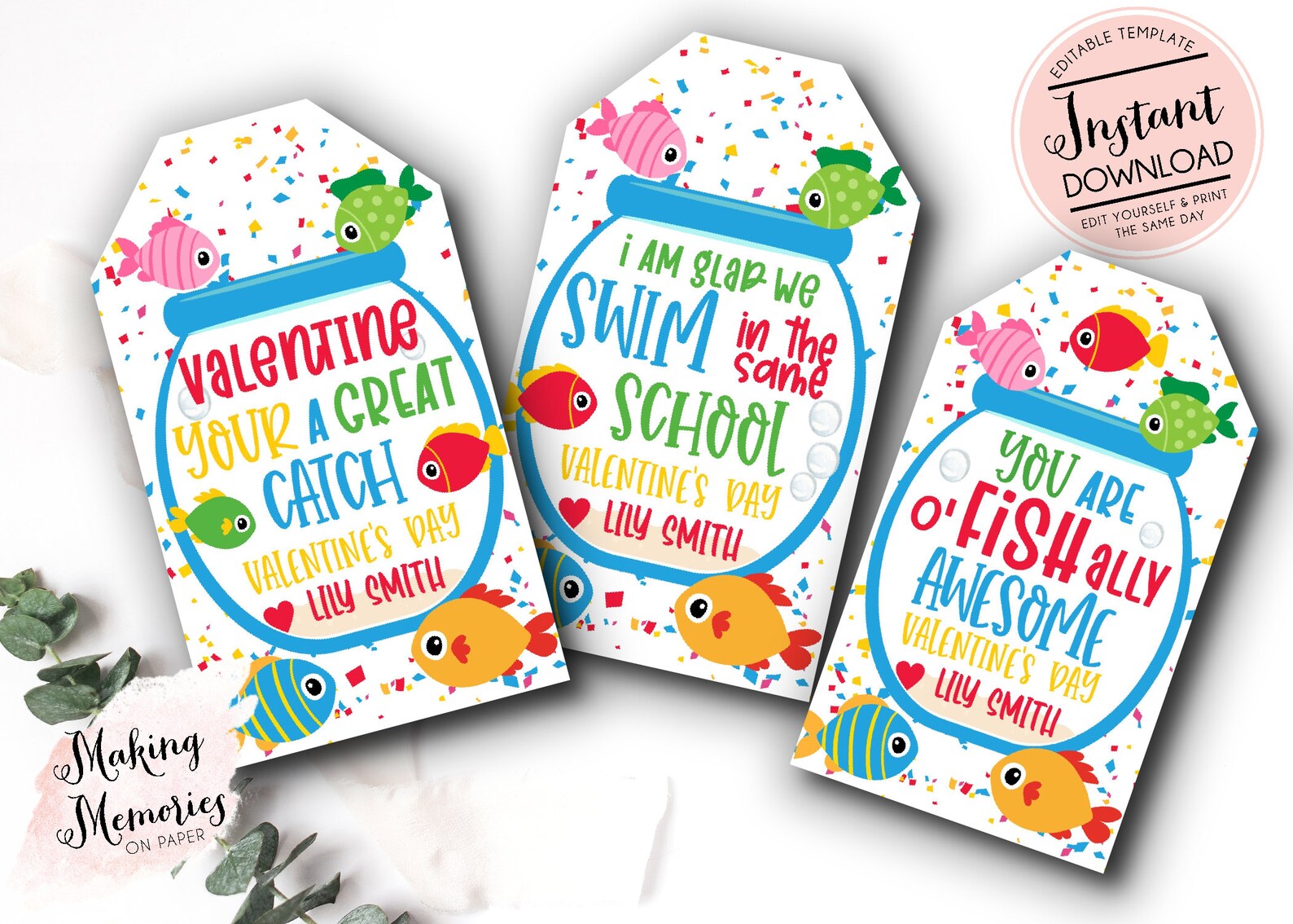 Editable Fish Valentine Tags O-fish-ally Valentine Cards - Etsy