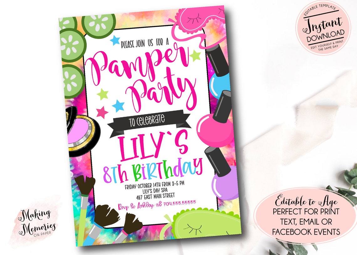 Spa Birthday Party Invitation Girls Makeover Template - Etsy