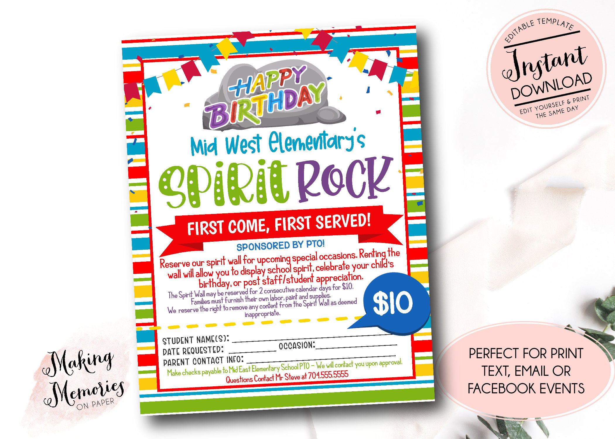 Spirit Rock Fundraiser Flyer, Paint the School Rock Flyer, Pto Pta ...