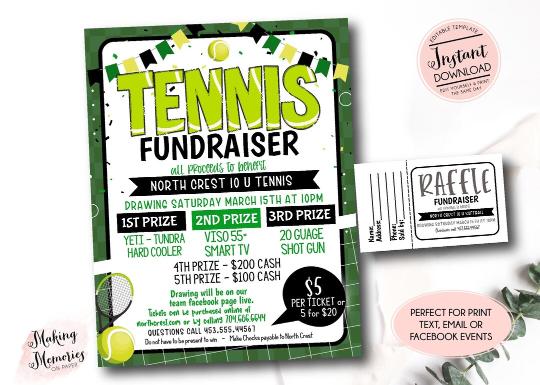 Editable Tennis Fundraiser Template, Sports Fundraiser, Tennis Raffle ...
