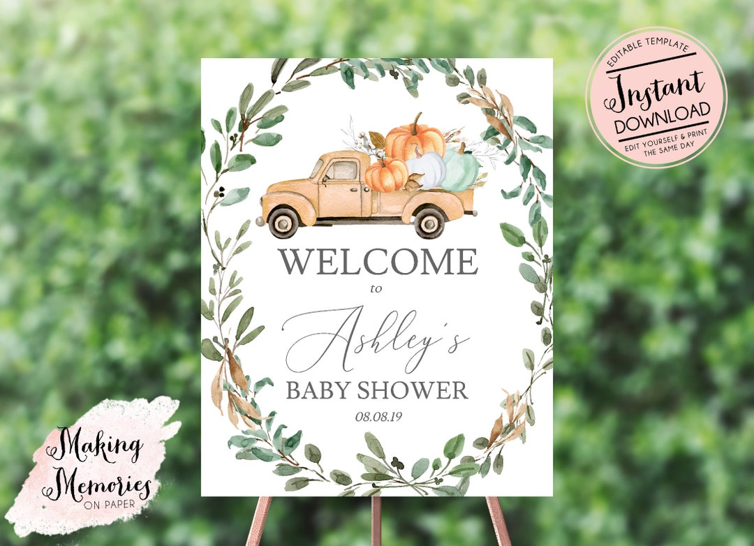 Fall Baby Shower Welcome Sign, Pumpkin Truck Welcome Sign. Autumn Baby ...
