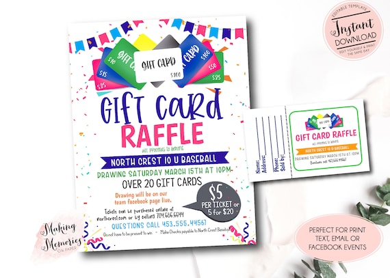Gift Card Raffle Ticket Fundraiser Flyer Gift Card Raffle - Etsy