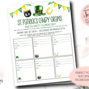 St. Patrick's Day Candy Gram Template, School Candy Gram Flyer, School ...
