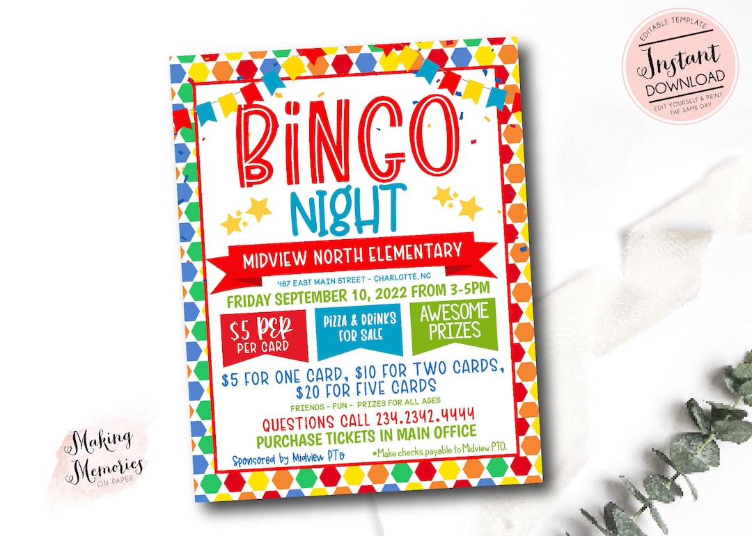 Bingo Night Fundraiser Flyer, Bingo Fundraiser, PTO Fundraiser Flyer ...