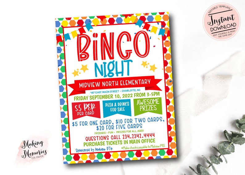 Bingo Night Fundraiser Flyer, Bingo Fundraiser, PTO Fundraiser Flyer ...