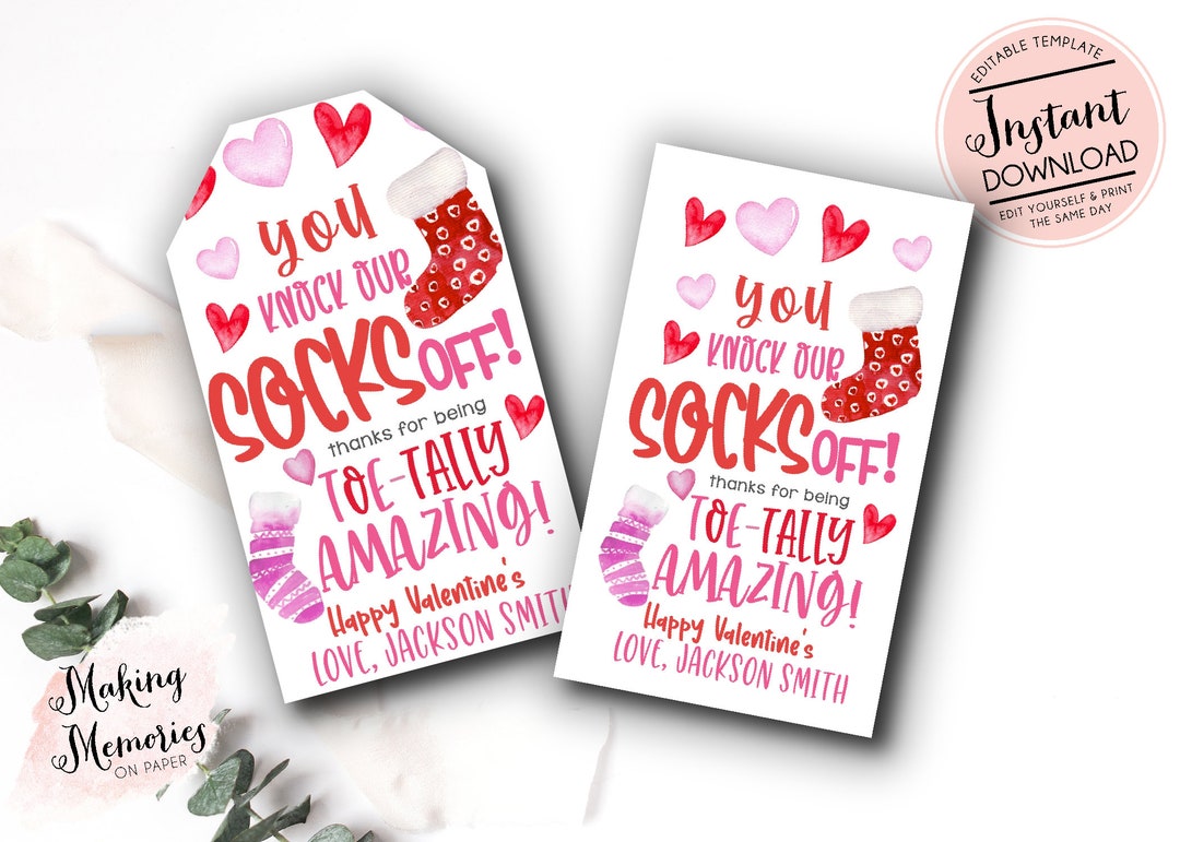 Editable Valentine Socks Gift Tag, Valentine Manicure Pedicure Gift Tag ...